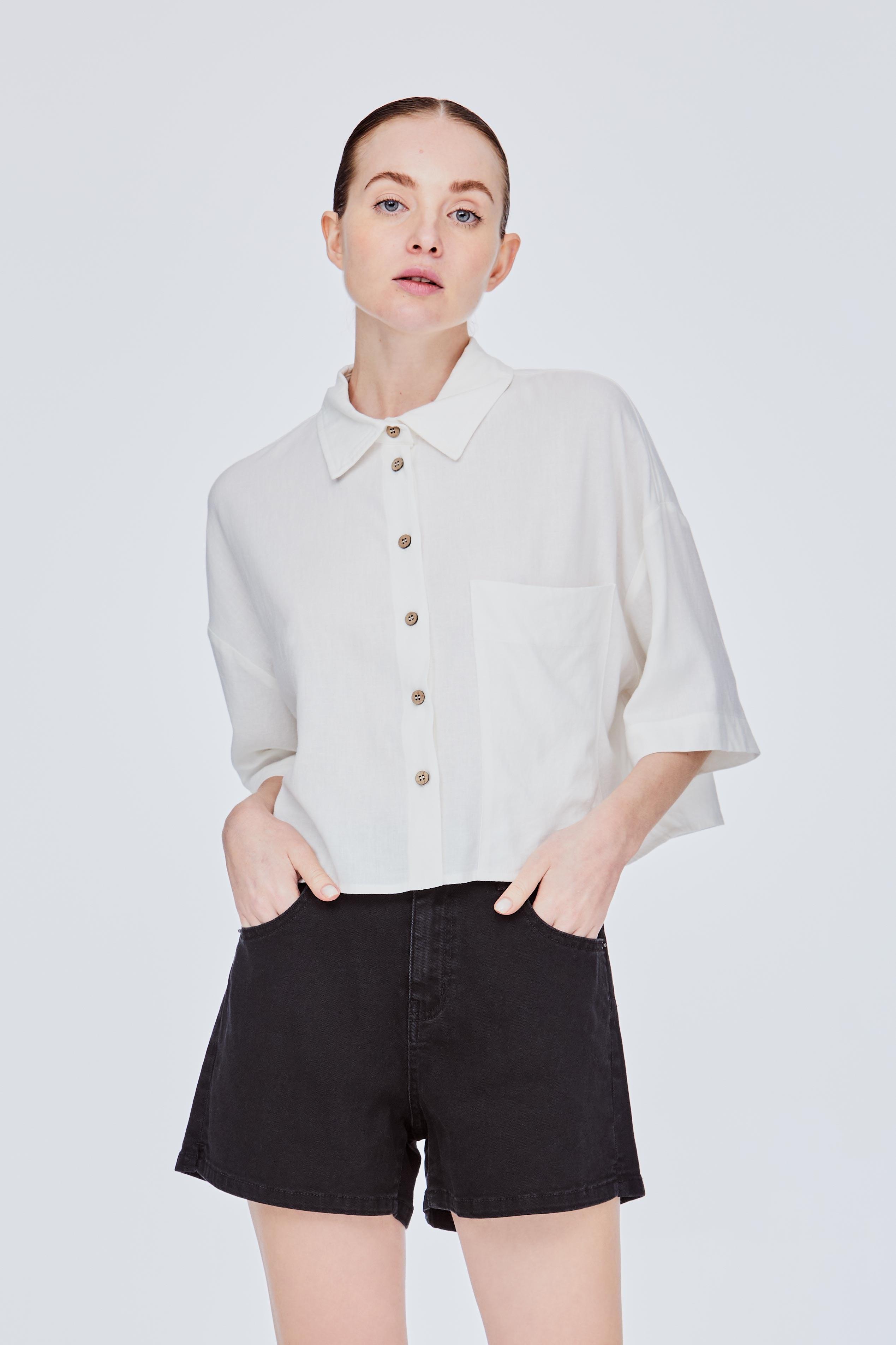 Oversized Crop Linen Shirt – iORA Malaysia