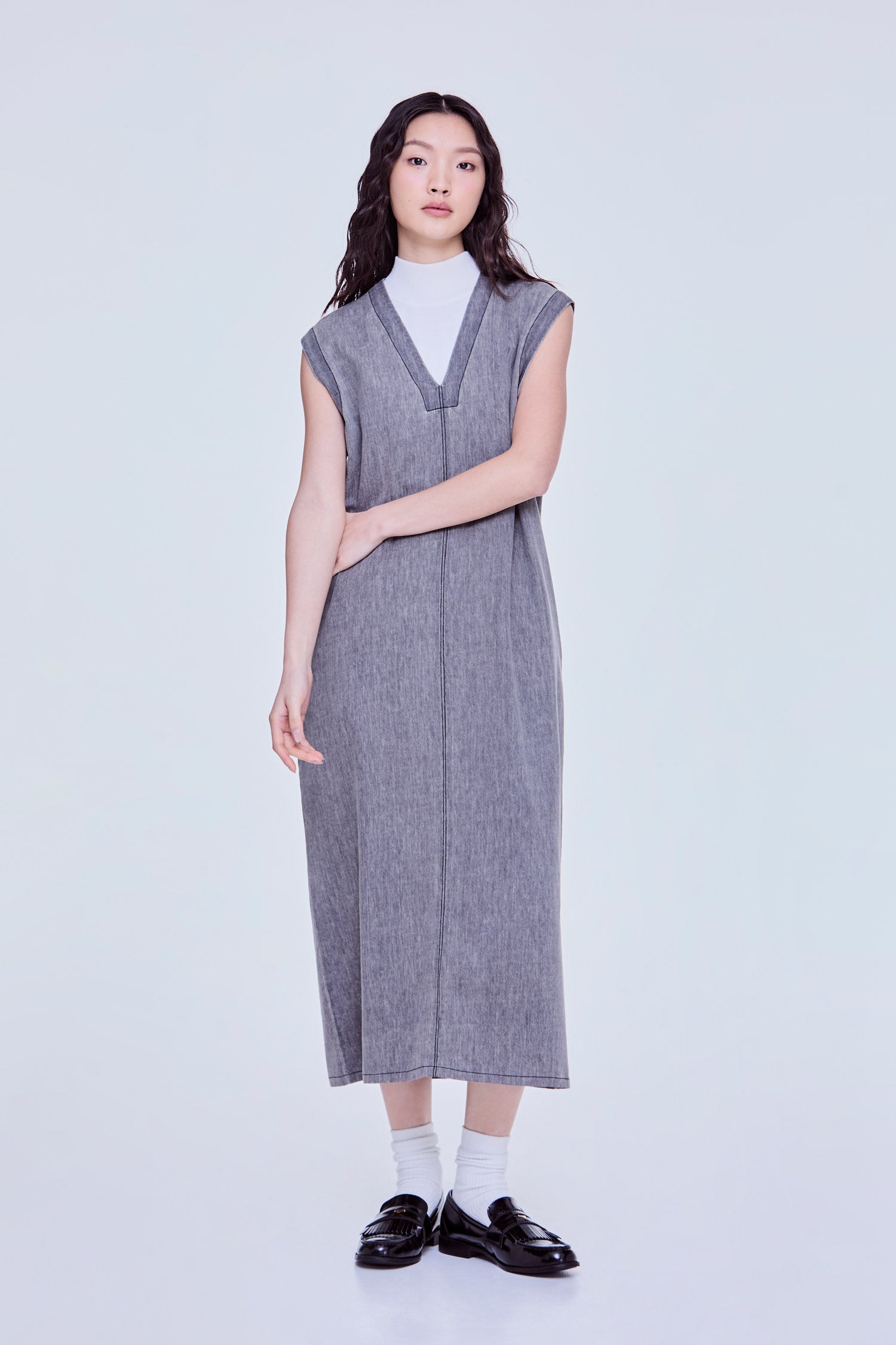Denim Washed Sleeveless Boxy Dress – iORA Malaysia