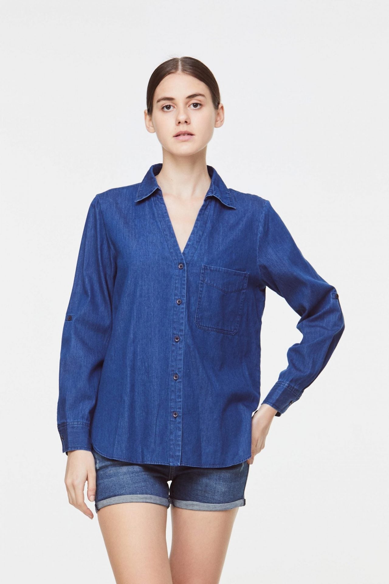 Denim Collared V-Neck Shirt – iORA Malaysia