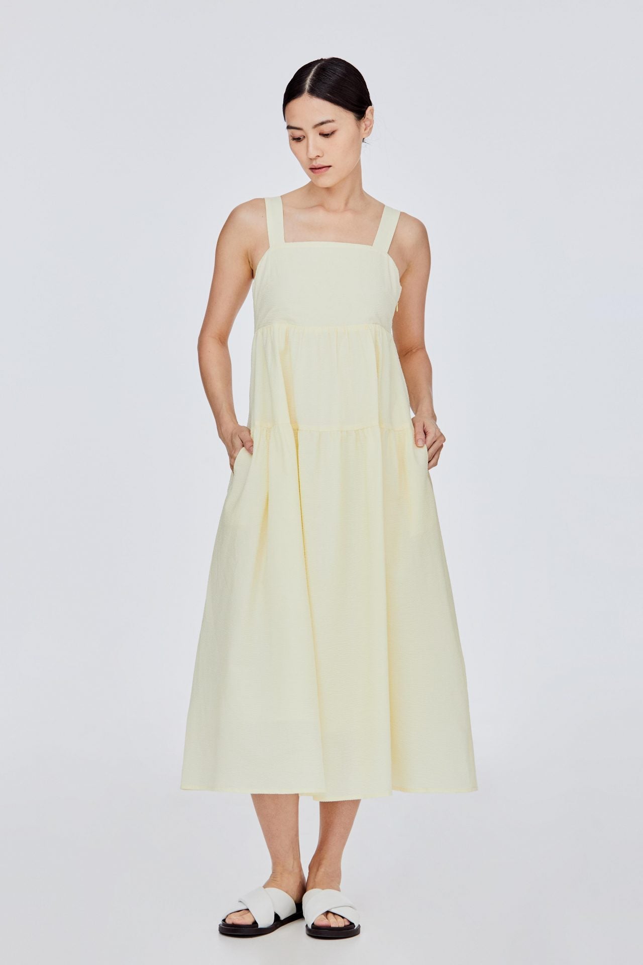 Tiered Wide Square Neck Midi Dress – iORA Malaysia